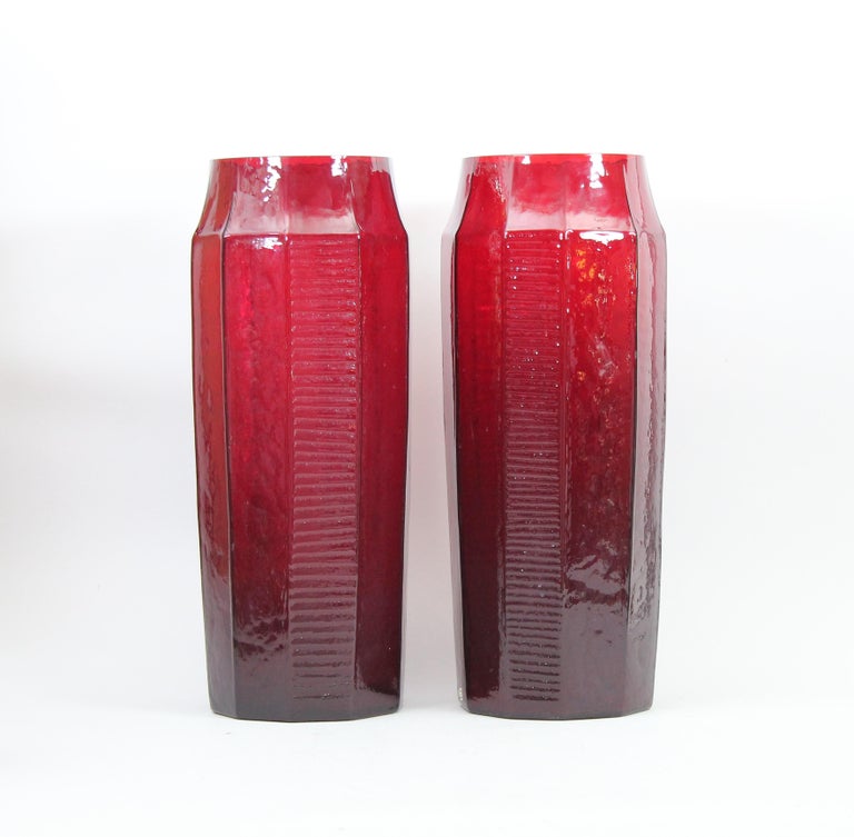 Christer Sjögren for Lindshammar, Tall Ruby Red Glass Vases, Sweden ...