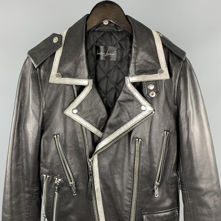 CHRISTIAN BENNER Size XS Black and Silver Solid Leather Biker Jacket at ...
