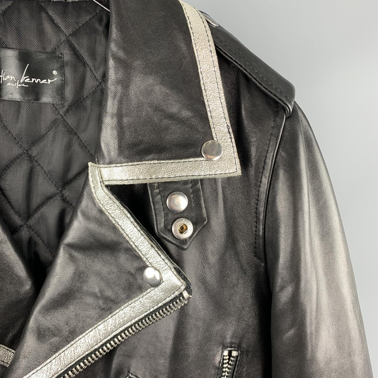 CHRISTIAN BENNER Size XS Black and Silver Solid Leather Biker Jacket at ...
