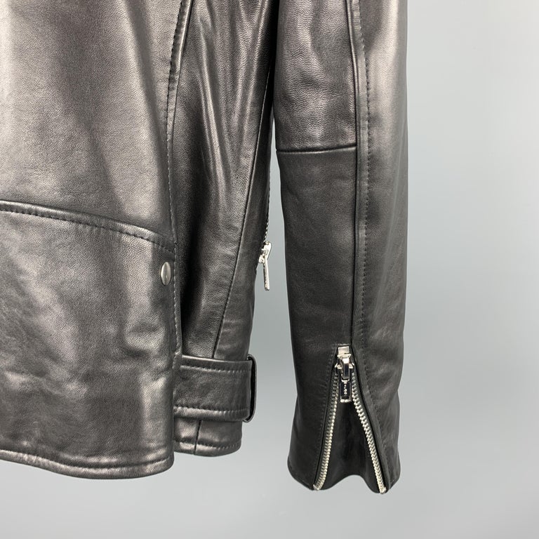 CHRISTIAN BENNER Size XS Black and Silver Solid Leather Biker Jacket at ...