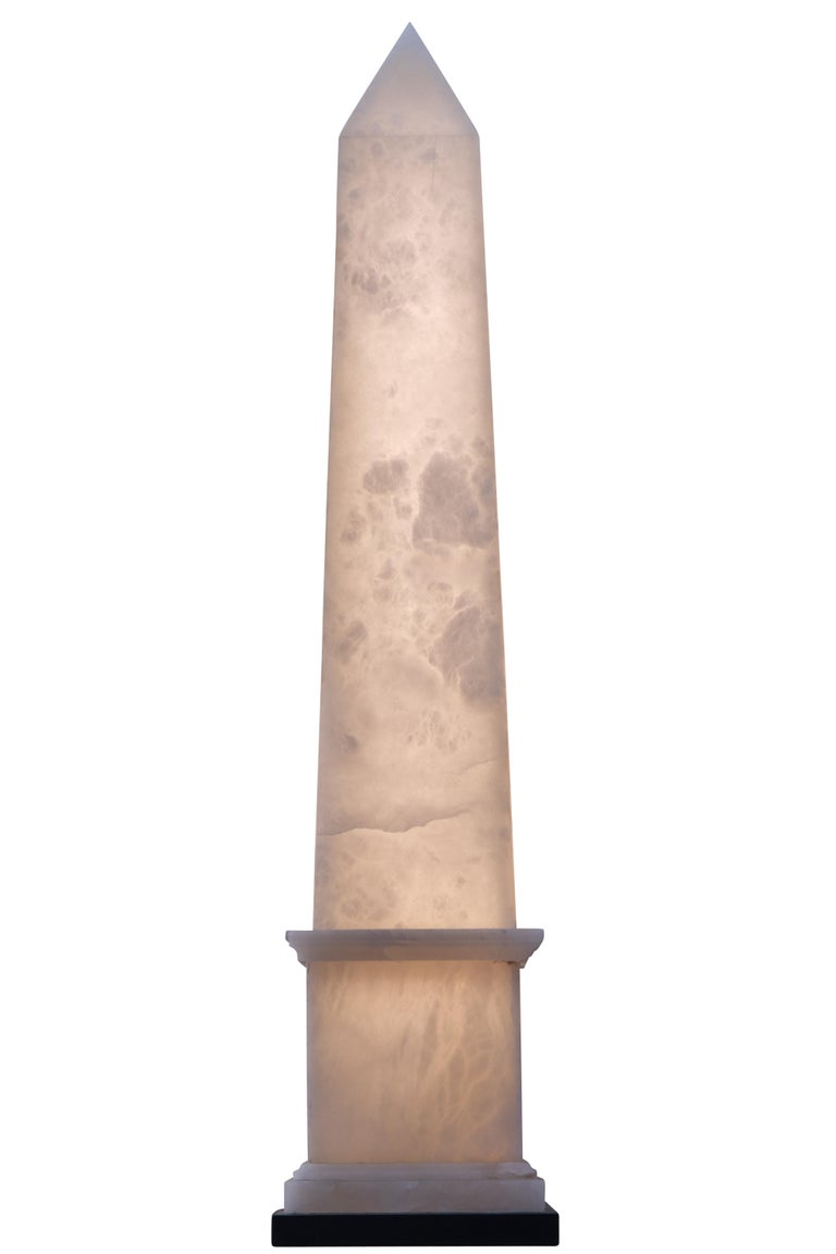 Christian Caudron, Contemporary Obelisk Lamp, White Alabaster, Marble ...