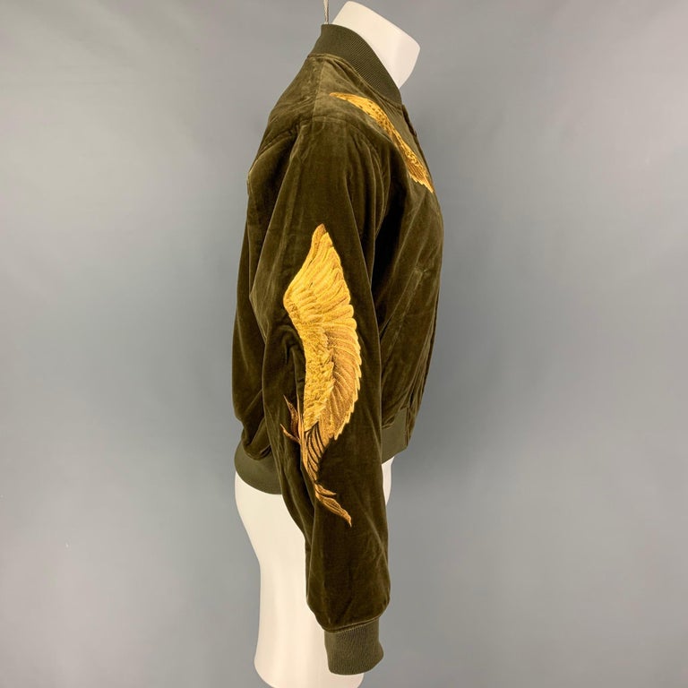 CHRISTIAN DADA FW 19 Size 34 Olive Gold Embroidery Cotton Velvet Jacket ...