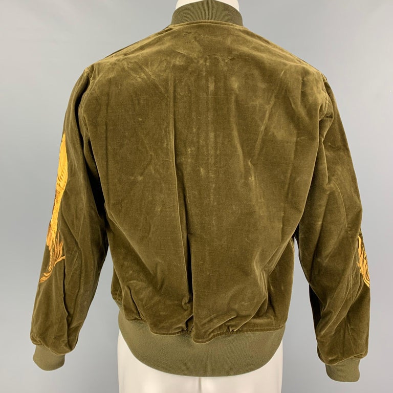 CHRISTIAN DADA FW 19 Size 34 Olive Gold Embroidery Cotton Velvet Jacket ...