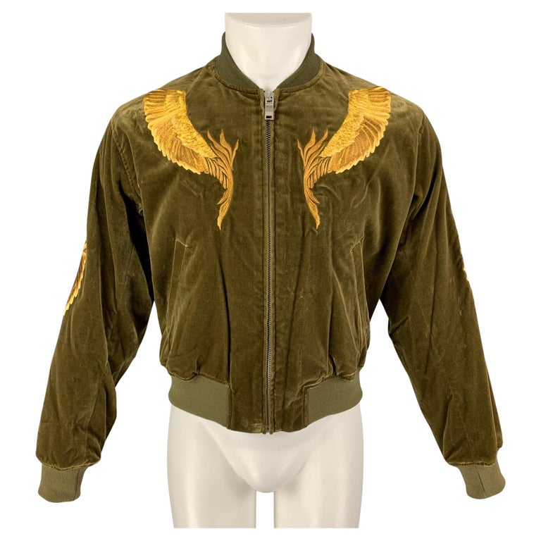CHRISTIAN DADA FW 19 Size 34 Olive Gold Embroidery Cotton Velvet Jacket ...