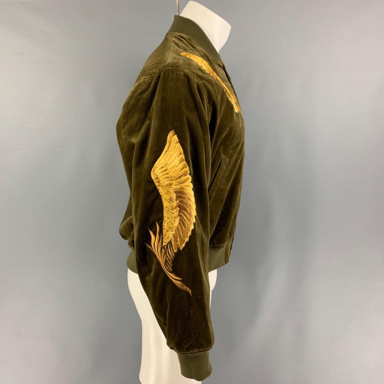 CHRISTIAN DADA FW 19 Size 36 Olive Gold Embroidery Cotton Velvet Jacket ...