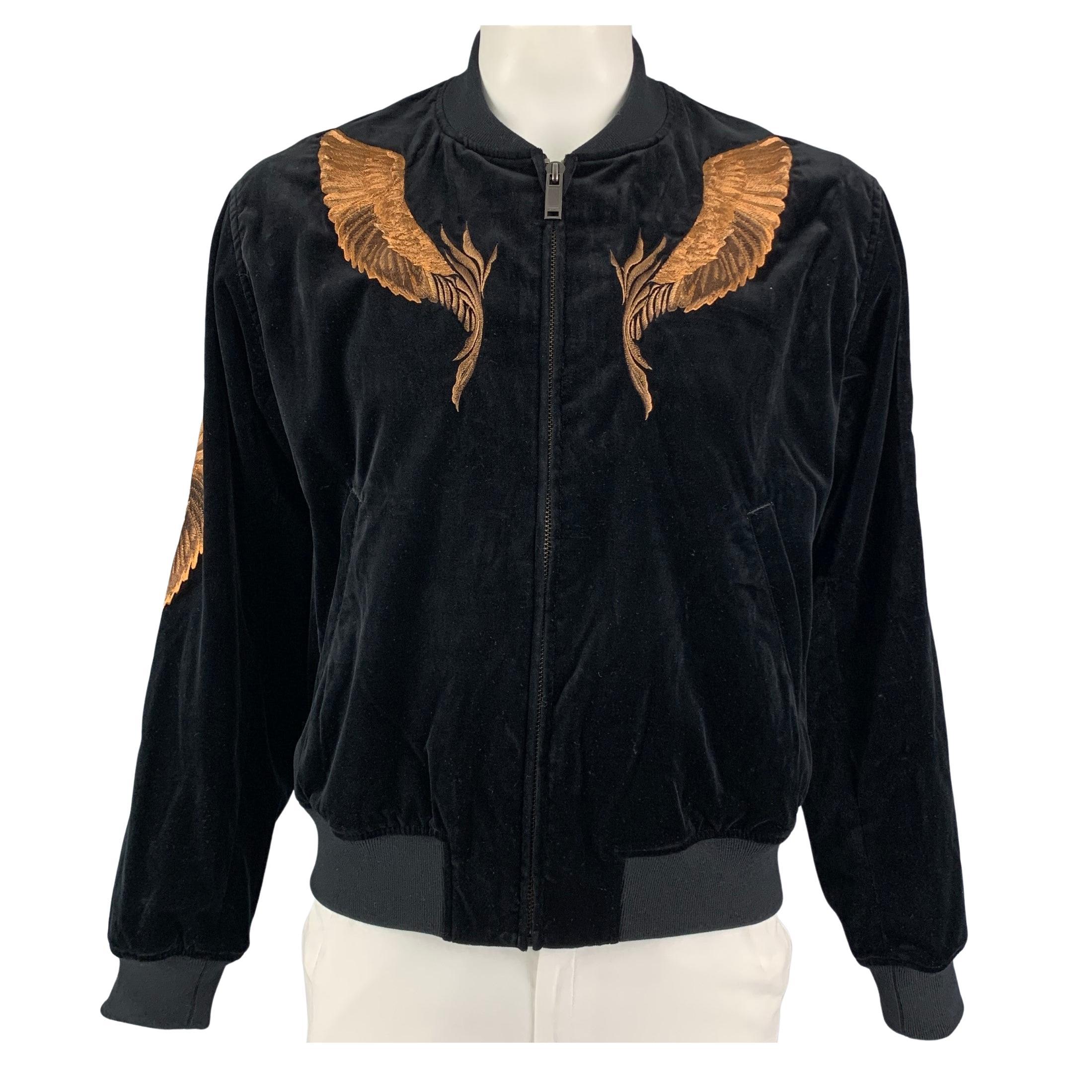 CHRISTIAN DADA FW 19 Size 42 Black Cotton Velvet Embroidery Bomber Jacket For Sale at 1stDibs