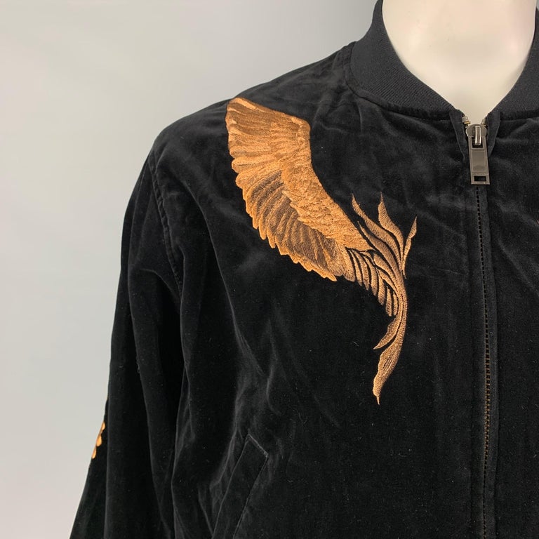 CHRISTIAN DADA FW19 Size 40 Black Copper Feather Embroidery Velvet ...
