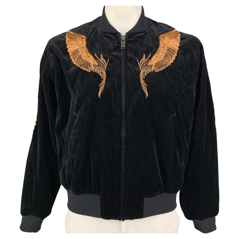 CHRISTIAN DADA FW19 Size 40 Black Copper Feather Embroidery Velvet ...