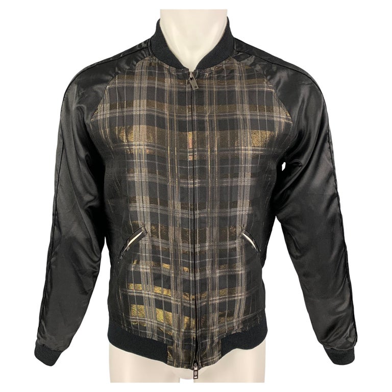 CHRISTIAN DADA Size 36 Black Gold Plaid Silk Blend Bomber Jacket For ...
