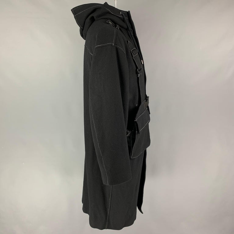 CHRISTIAN DADA Size 38 Black Contrast Stitch Wool Hooded Melton Coat ...