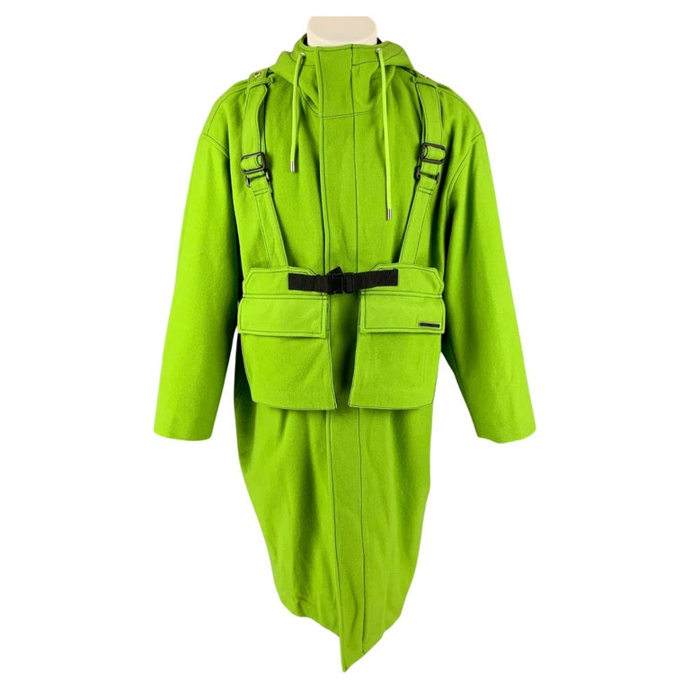 CHRISTIAN DADA Size 38 Green Solid Wool Hooded Melton Coat For Sale at ...