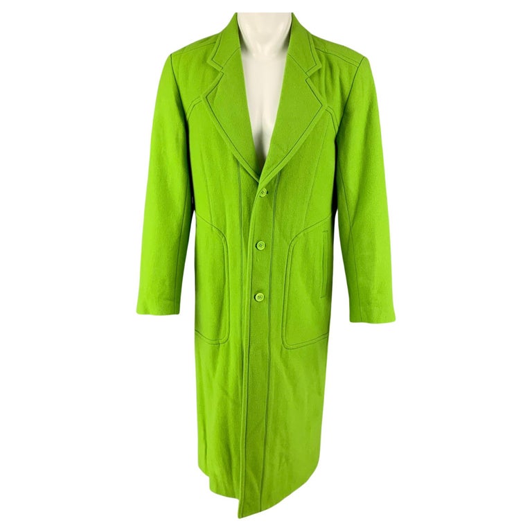 CHRISTIAN DADA Size 40 Green Wool Hooded Tailored Melton Coat For Sale ...