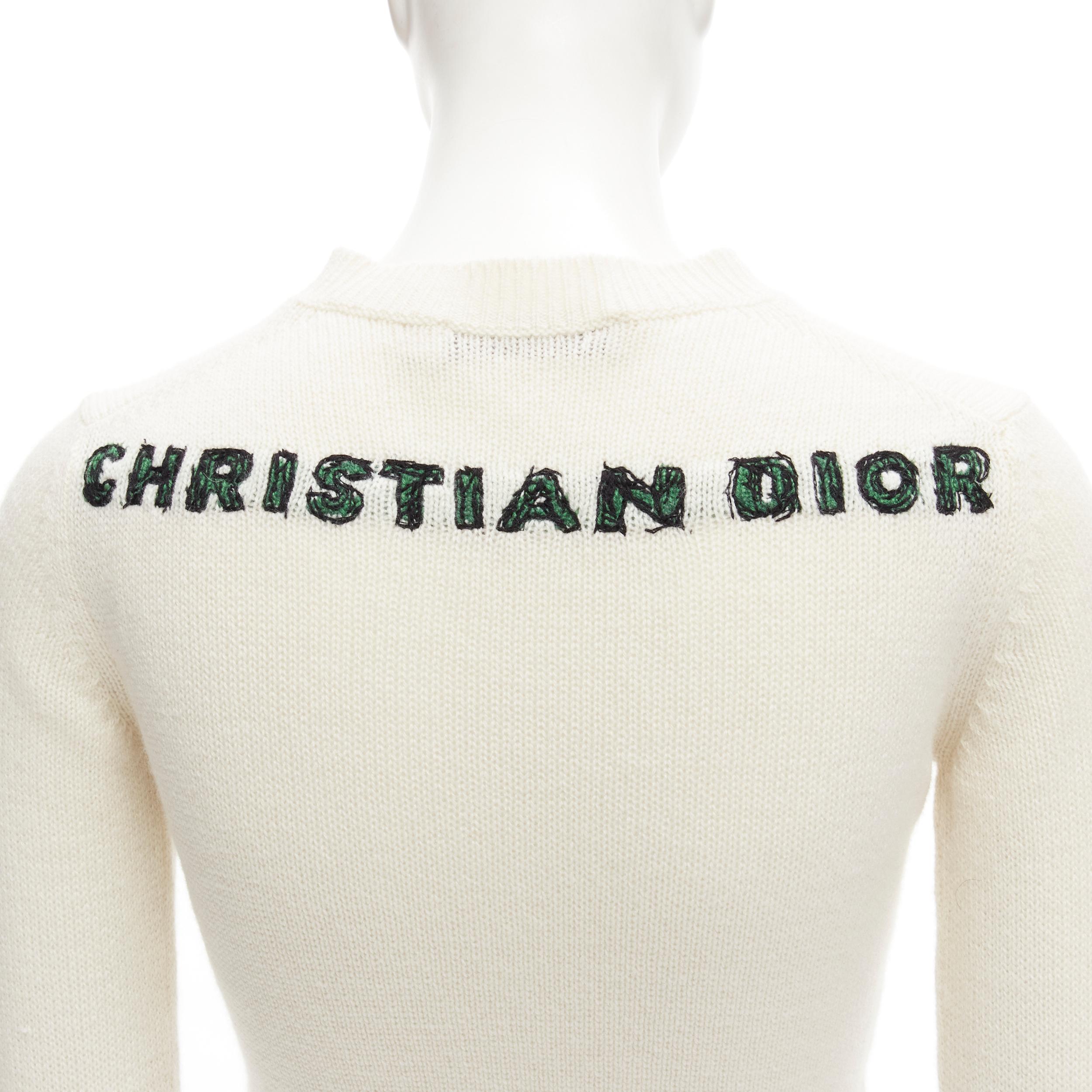 CHRISTIAN DIOR 100% cashmere ecru embroidery Princess Dragon sweater ...