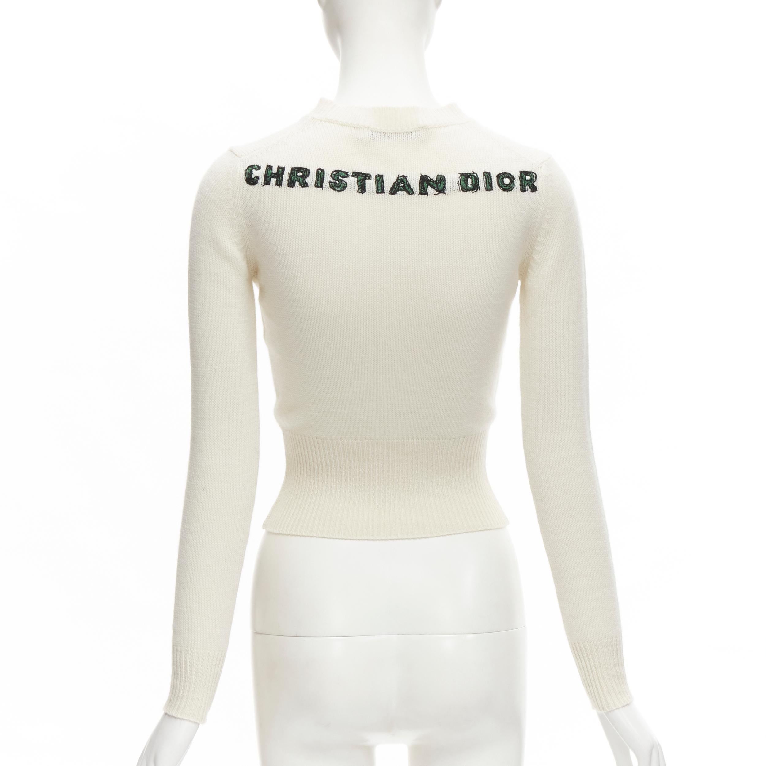 CHRISTIAN DIOR 100% cashmere ecru embroidery Princess Dragon sweater ...