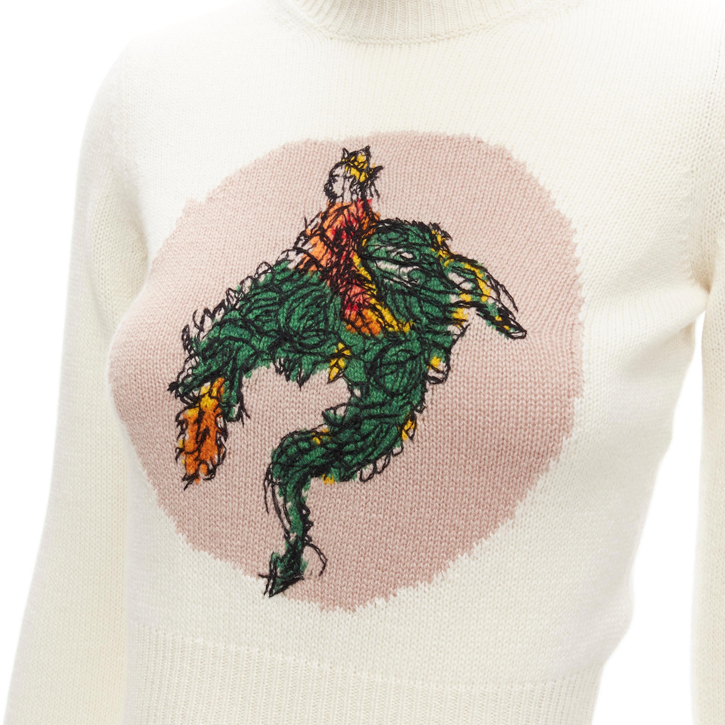 CHRISTIAN DIOR 100% cashmere ecru embroidery Princess Dragon sweater ...