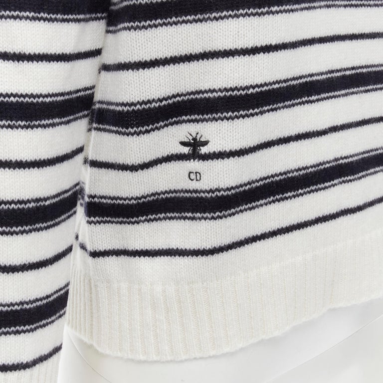 CHRISTIAN DIOR 100% cashmere nautical striped CD Bee embroidery sweater ...