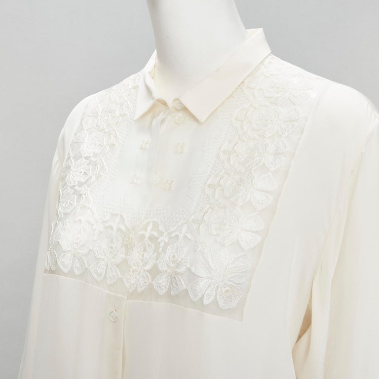 CHRISTIAN DIOR 100% silk sheer floral embroidery long sleeve shirt FR44 ...