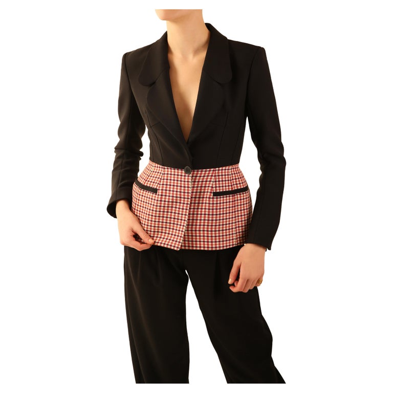 Christian Dior 16 black red white gingham check plaid print peplum ...