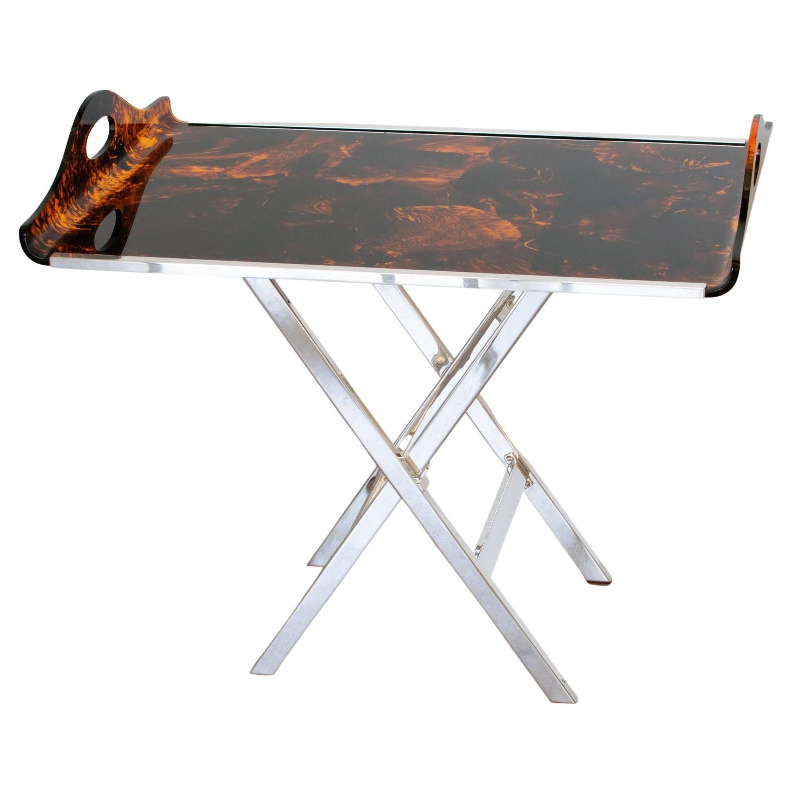 Mid-Century Modern Folding Tray Table Tortoise Lucite and Chrome, Italy ...