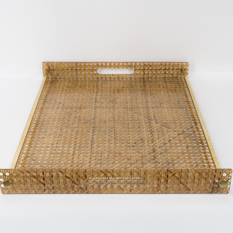 Christian Dior 1970s Lucite Rattan Barware Folding Tray Table at 1stDibs