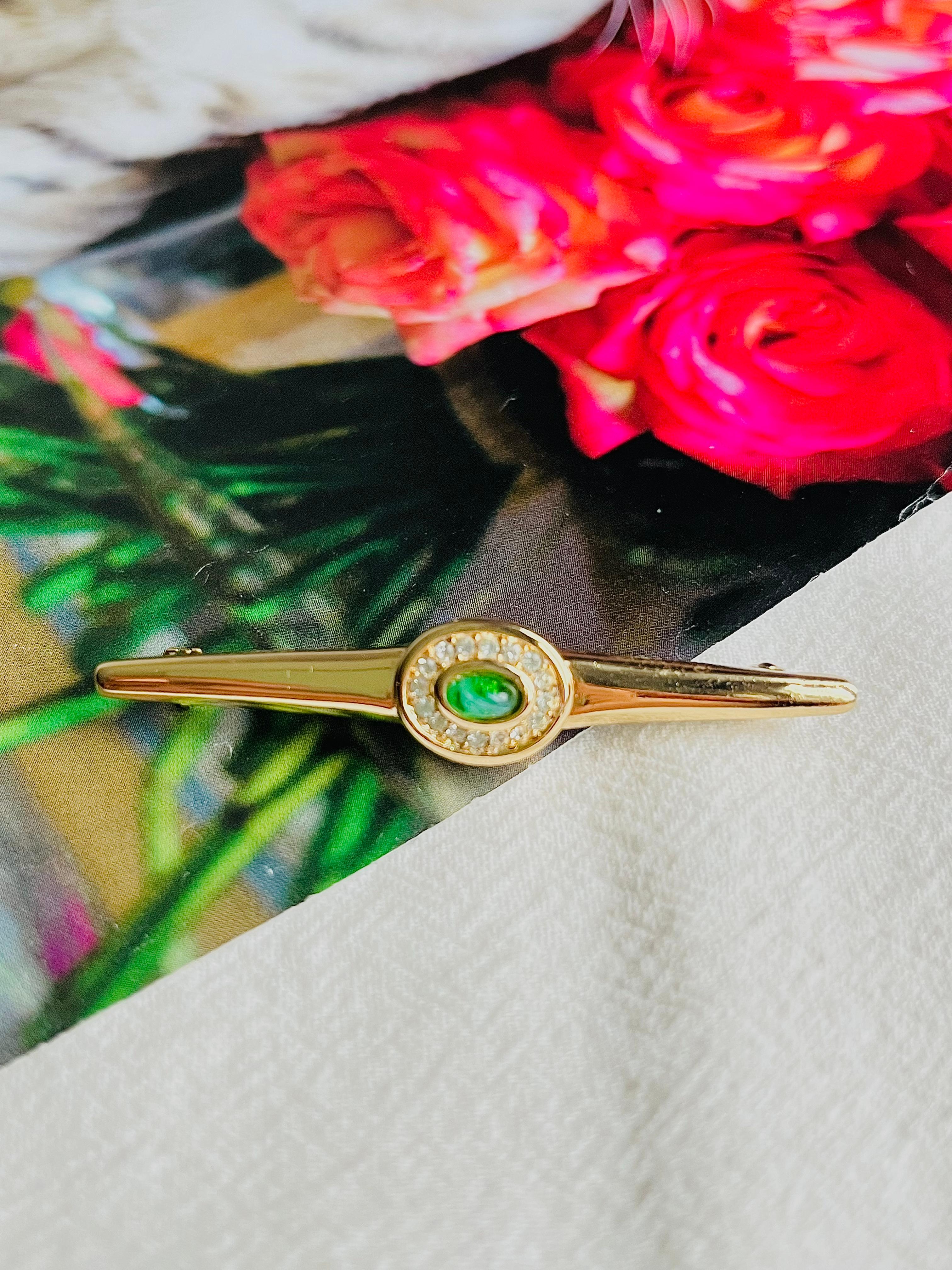 Christian Dior 1980s Vintage Long Bar Triangle Oval Crystals Emerald ...