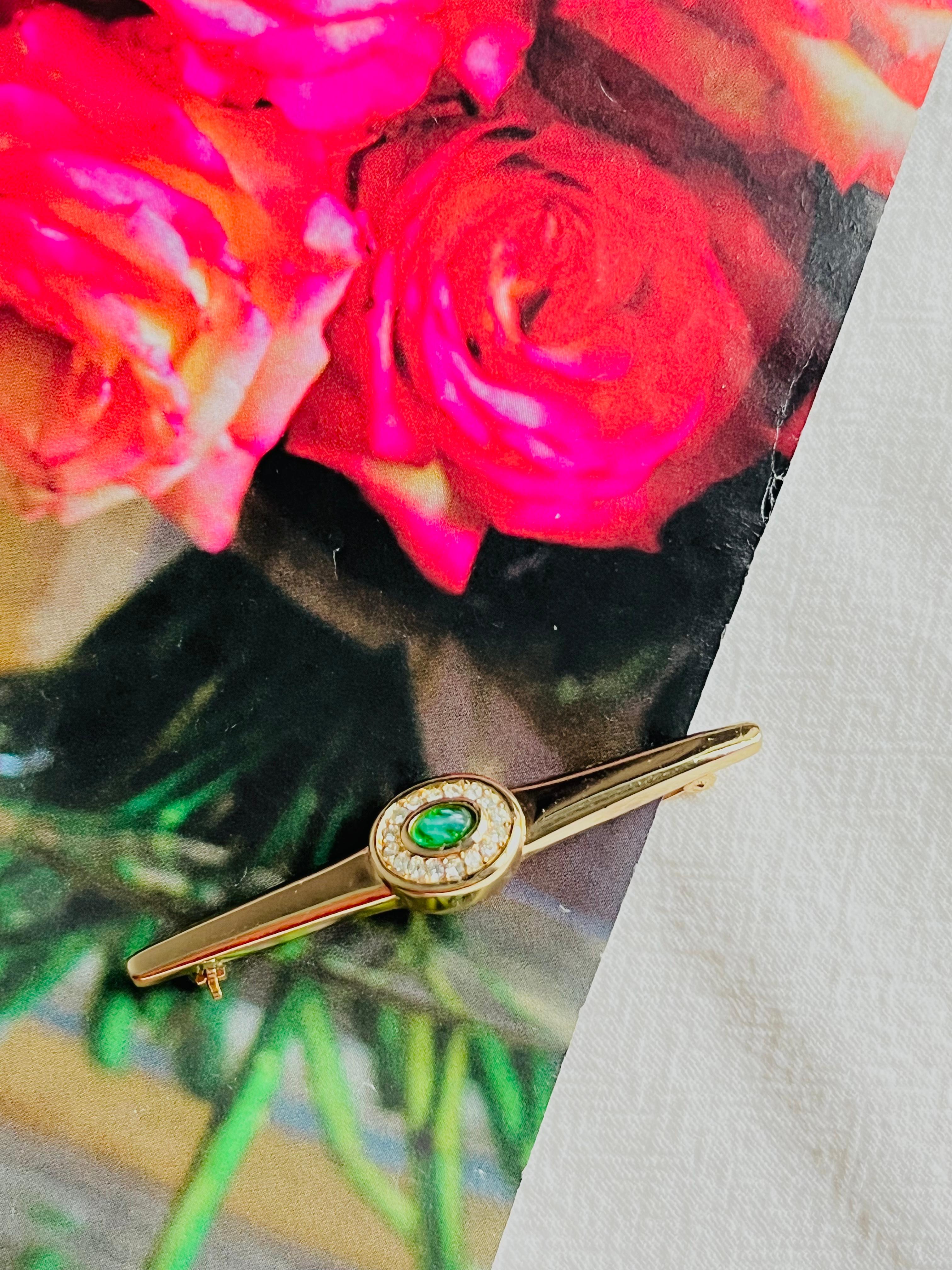 Christian Dior 1980s Vintage Long Bar Triangle Oval Crystals Emerald ...