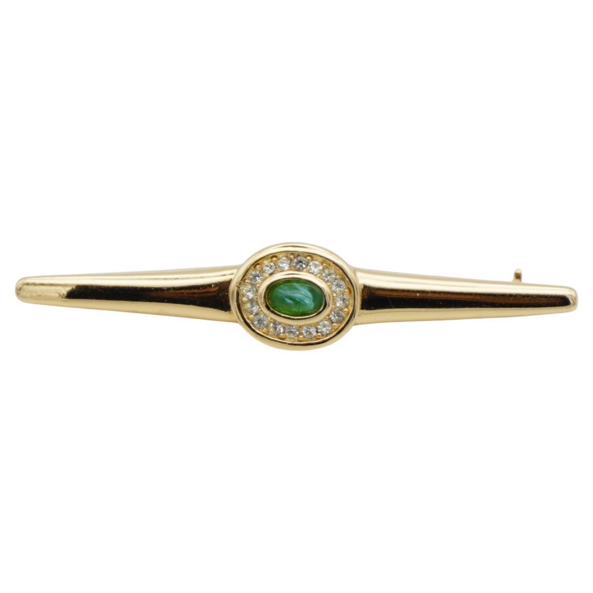 Christian Dior 1980s Vintage Long Bar Triangle Oval Crystals Emerald ...