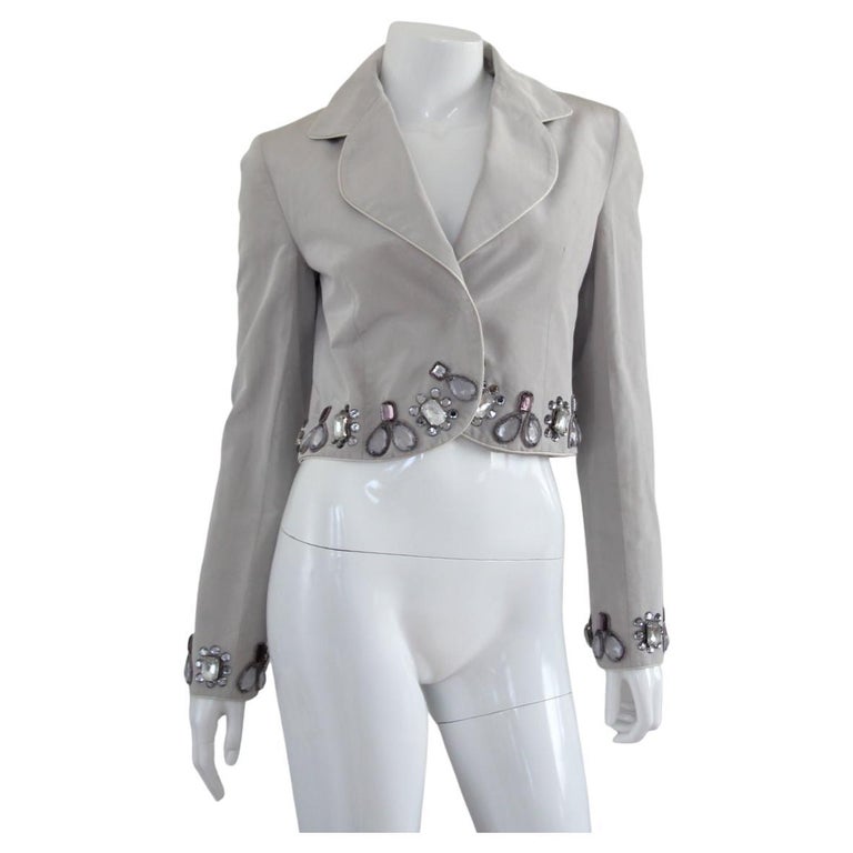 CHRISTIAN DIOR Blazer / Veste gris clair avec pierres précieuses de ...
