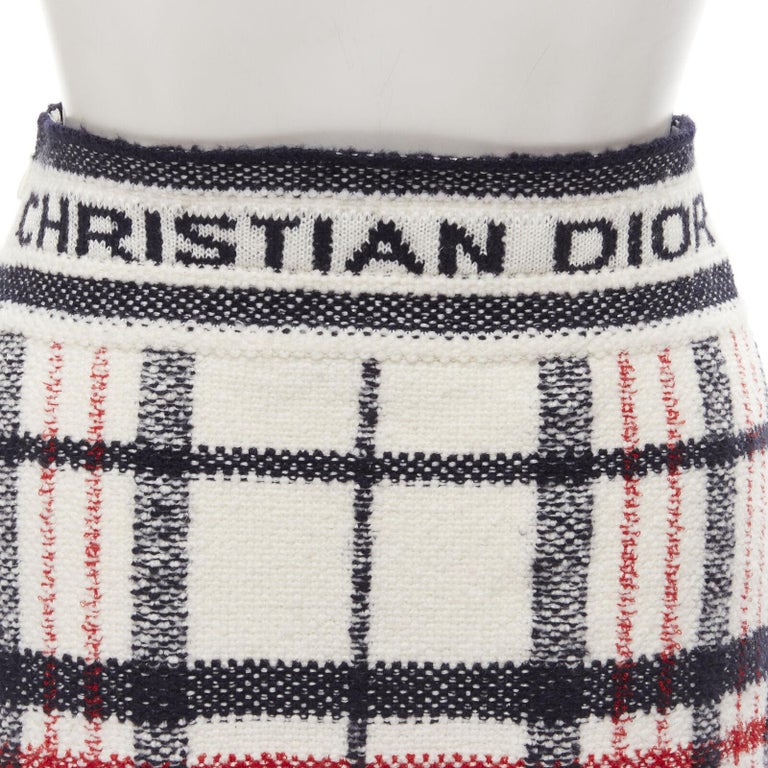 CHRISTIAN DIOR 2022 CD logo red plaid checked boucle preppy mini skirt ...