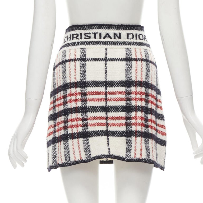 CHRISTIAN DIOR 2022 CD logo red plaid checked boucle preppy mini skirt ...