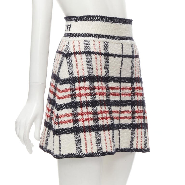 CHRISTIAN DIOR 2022 CD logo red plaid checked boucle preppy mini skirt ...