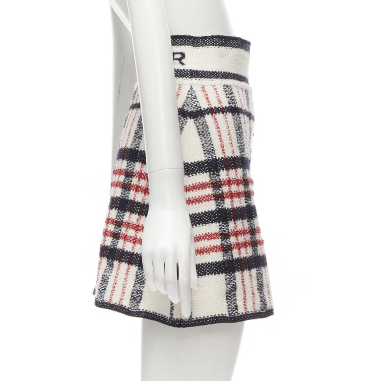 CHRISTIAN DIOR 2022 CD logo red plaid checked boucle preppy mini skirt ...
