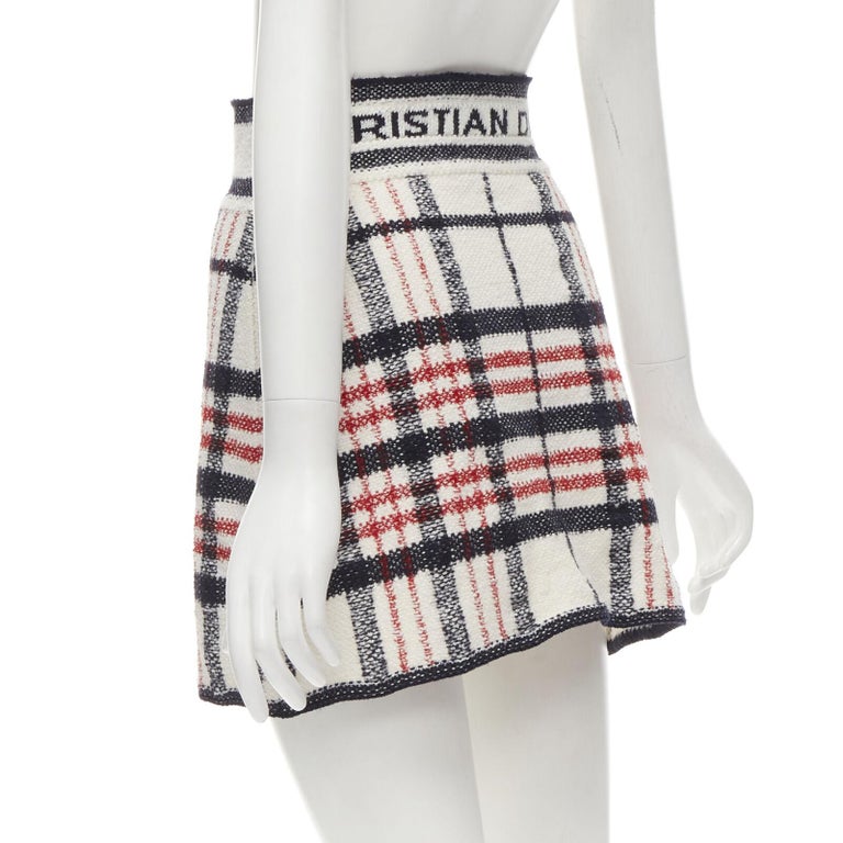 CHRISTIAN DIOR 2022 CD logo red plaid checked boucle preppy mini skirt ...