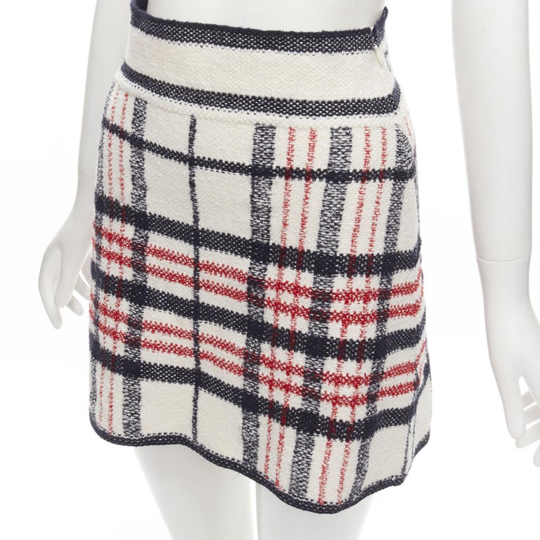 CHRISTIAN DIOR 2022 CD logo red plaid checked boucle preppy mini skirt ...
