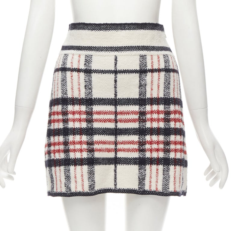 CHRISTIAN DIOR 2022 CD logo red plaid checked boucle preppy mini skirt ...