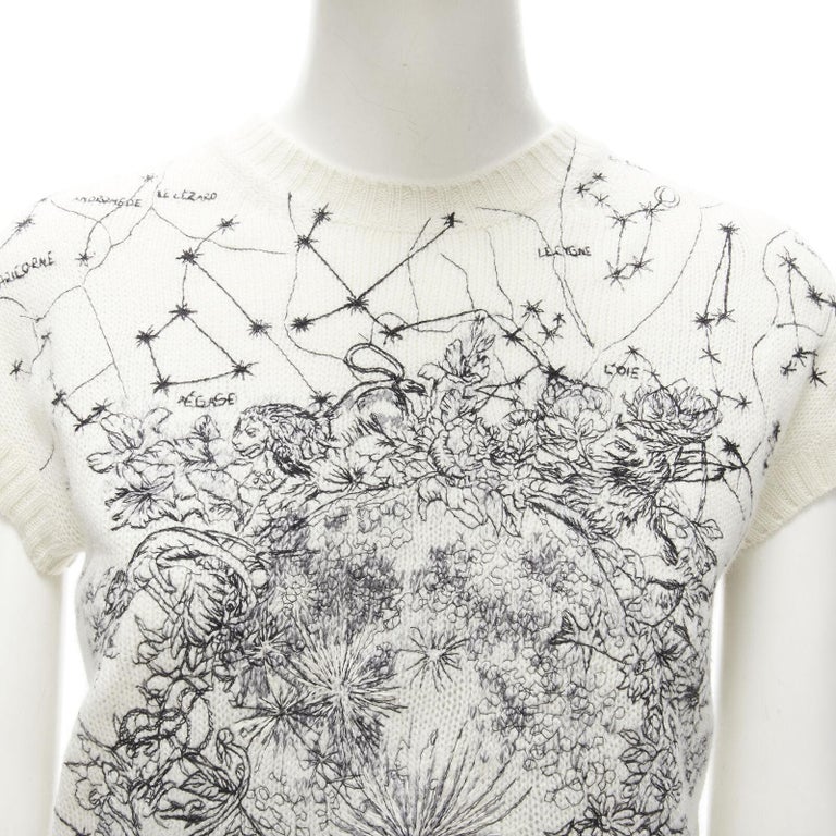 CHRISTIAN DIOR Astro Dior 100% cashmere beige Zodiac embroidery vest ...