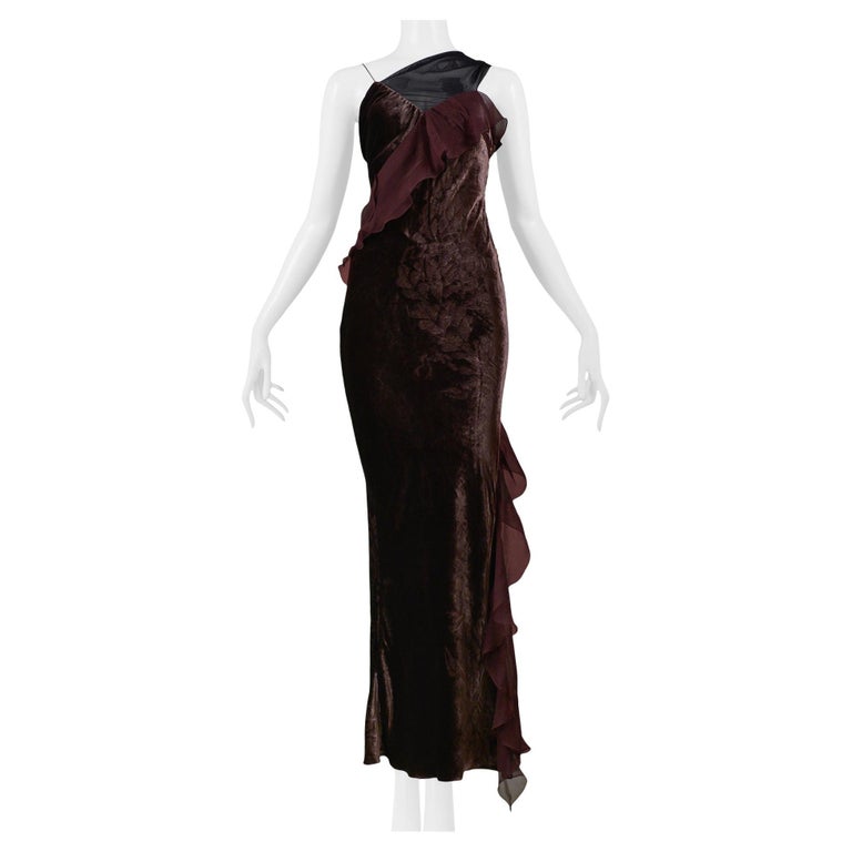 Christian Dior - Robe dévorée en velours violet aubergine En vente sur ...