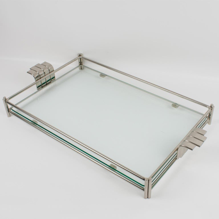 Christian Dior Barware Silver Plate and Glass Tray For Sale at 1stDibs