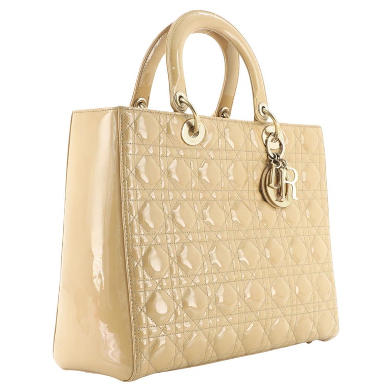 Christian Dior Beige Cannage gesteppte große Lady Dior Tasche aus ...