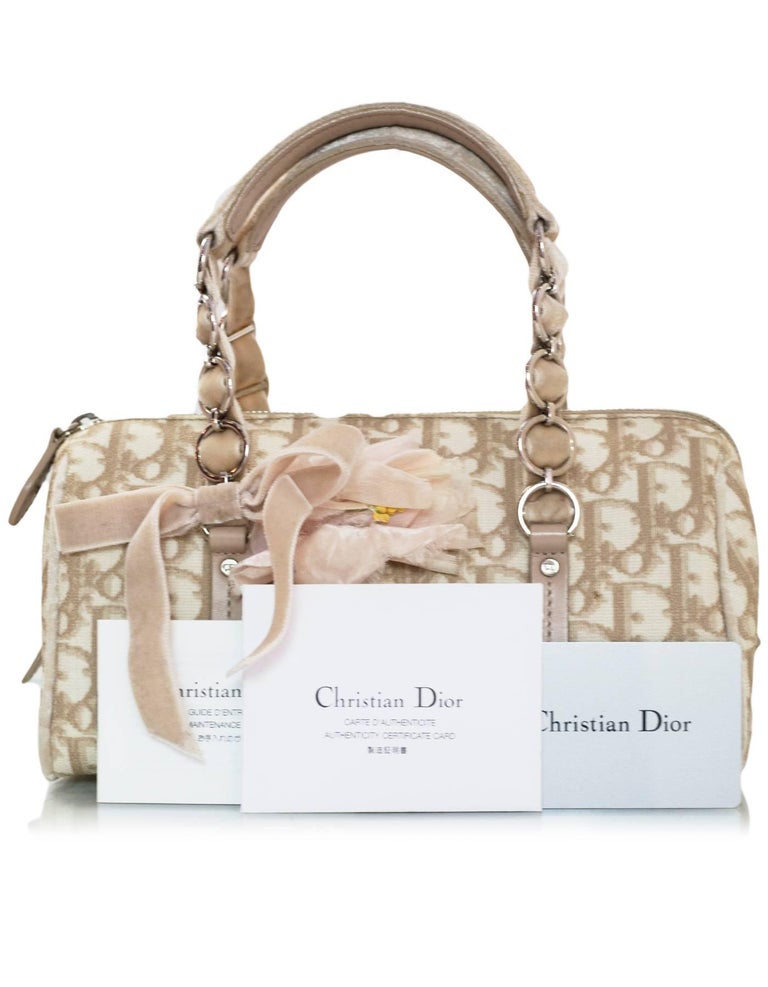 Christian Dior Beige Monogram Trotter Romantique Floral Bow Small ...