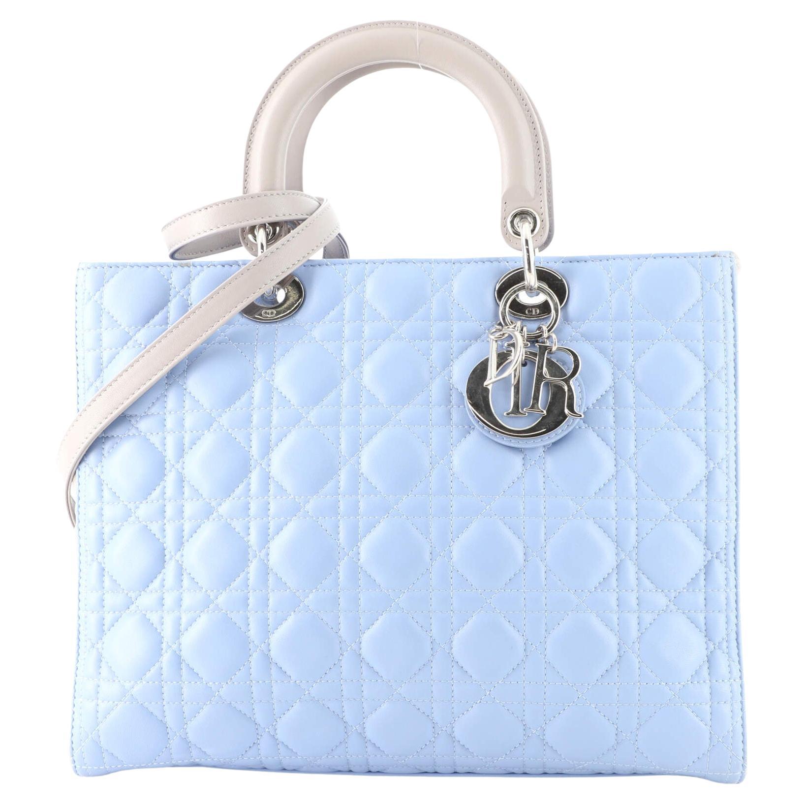 Dior Light Blue/Grey Leather Medium Lady Dior Tote at 1stDibs | dior ...
