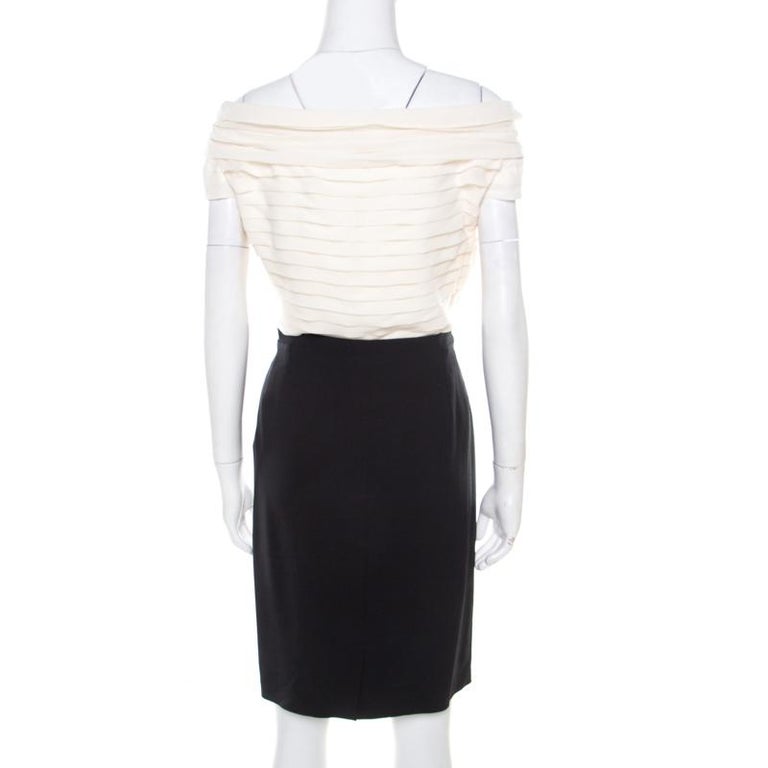 Christian Dior Bicolor Pleated Silk Bodice Off Shoulder Pencil Dress L ...