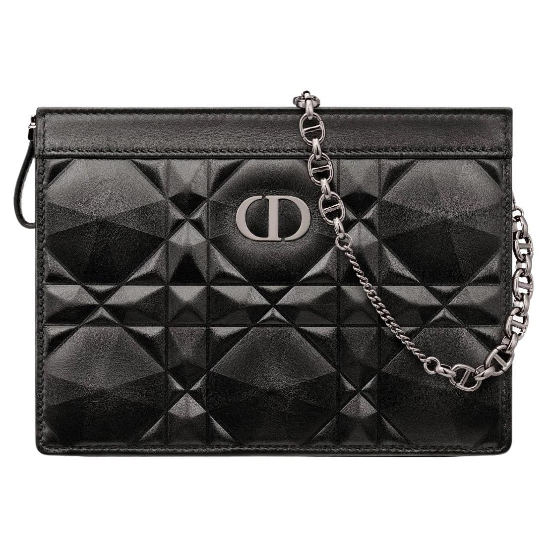 Christian Dior Black Calfskin Dior Caro Chain Zip Pouch For Sale at 1stDibs