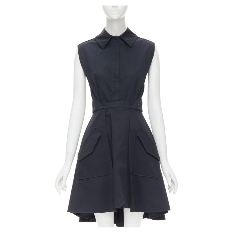 CHRISTIAN DIOR black cotton button front utility flap pocket wrap dress ...