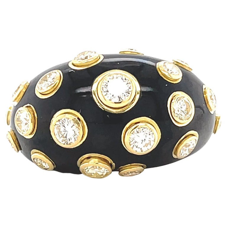 Christian Dior Black Enamel Diamond 18 Karat Gold Cocktail Ring For ...