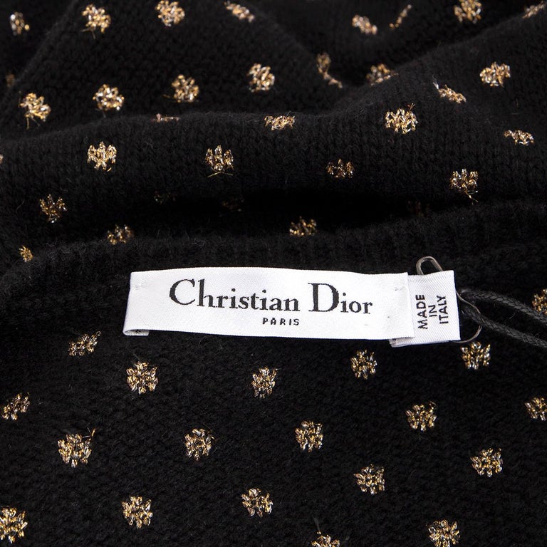 CHRISTIAN DIOR black and gold cashmere 2018 POLKA DOT V-Neck Sweater 38 ...