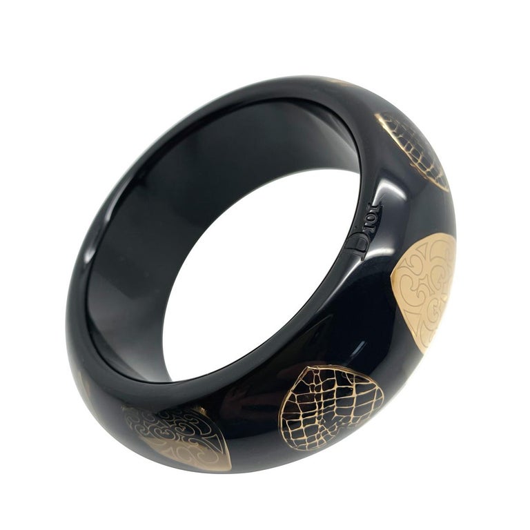 Christian Dior Black and Gold Resin Heart Bangle 1990s For Sale at 1stDibs