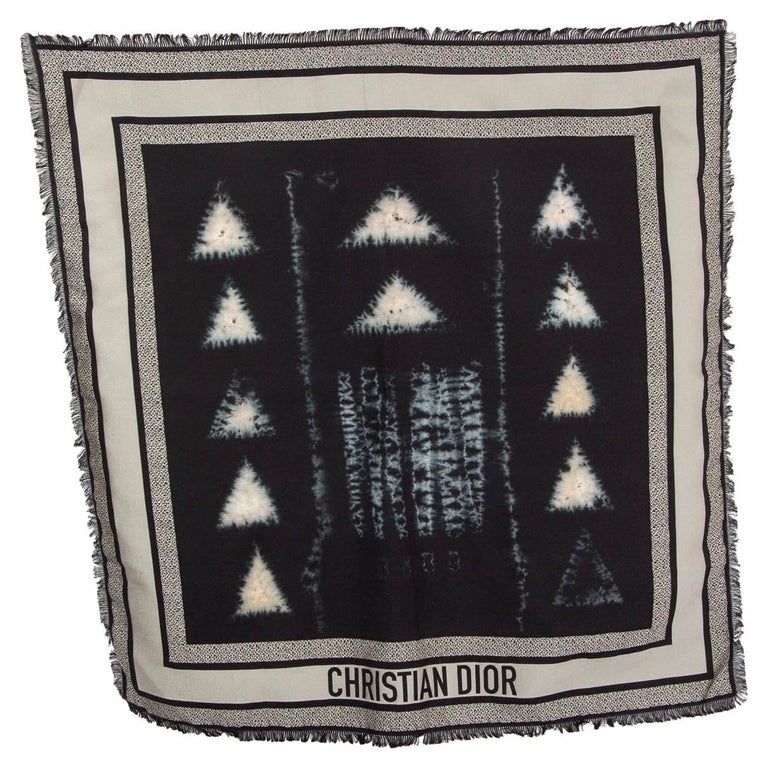CHRISTIAN DIOR black and grey silk blend TIE-DYE Scarf For Sale at 1stDibs