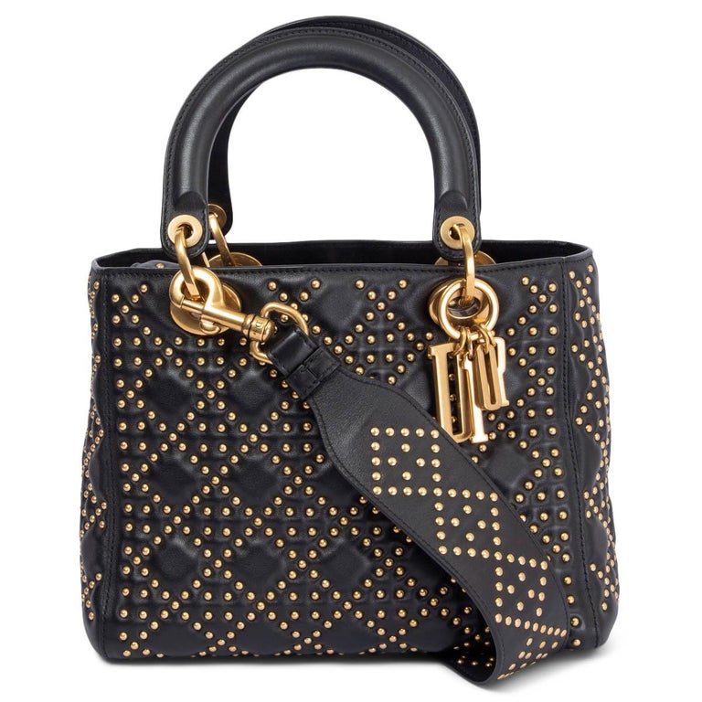CHRISTIAN DIOR black leather 2017 STUDDED SUPPLE LADY DIOR MEDIUM Bag ...