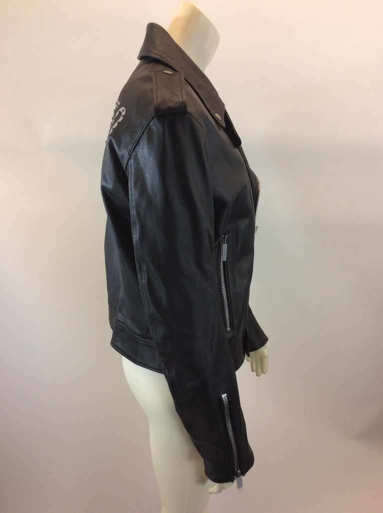 Christian Dior Black Leather Studded Moto Jacket For Sale at 1stDibs